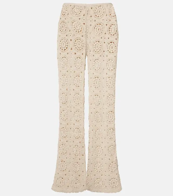 FRAME Crochet Cotton Wide-leg Pants Cream - Beige