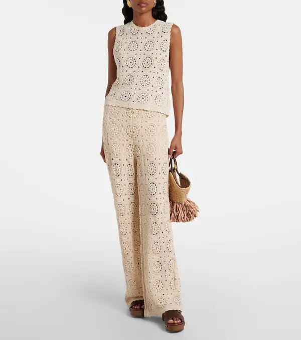 FRAME Crochet Cotton Wide-leg Pants Cream - Beige