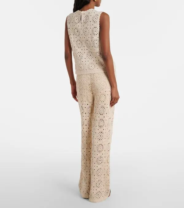 FRAME Crochet Cotton Wide-leg Pants Cream - Beige