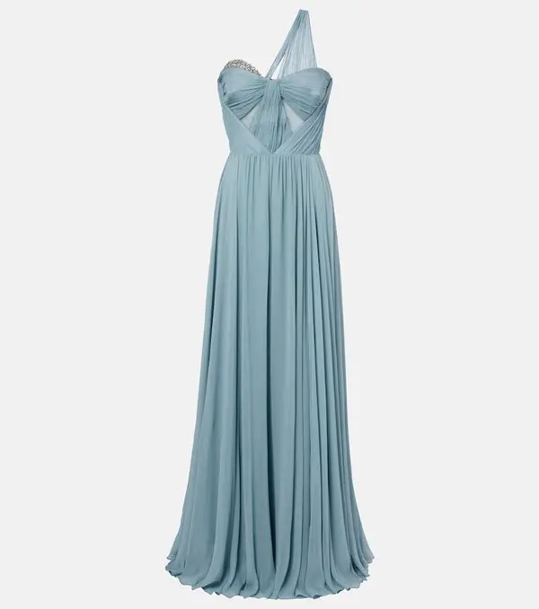THE NEW ARRIVALS ILKYAZ OZEL Sahra Embellished Draped Silk Gown - Blue