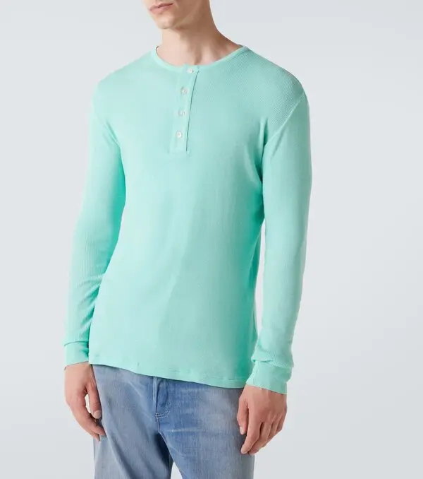 Auralee Ribbed-knit Cotton Henley Shirt - Green
