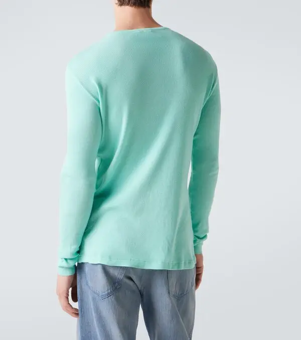 Auralee Ribbed-knit Cotton Henley Shirt - Green