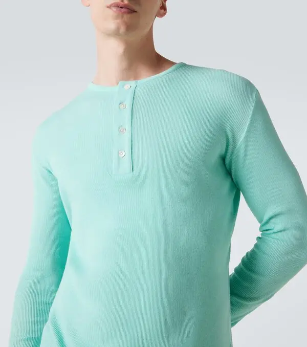 Auralee Ribbed-knit Cotton Henley Shirt - Green