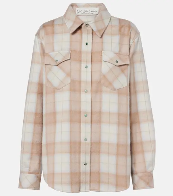 GOD'S TRUE CASHMERE Champagne Tartan Cashmere Shirt - Beige
