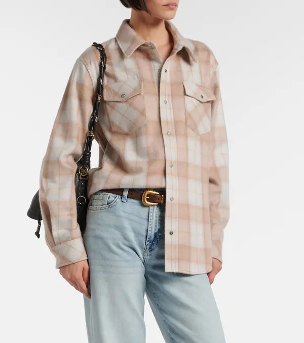 GOD'S TRUE CASHMERE Champagne Tartan Cashmere Shirt - Beige