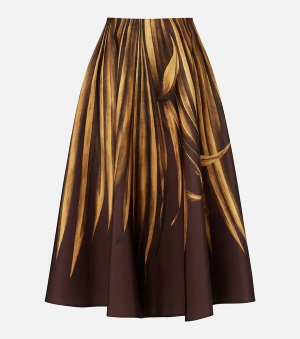Oscar De La Renta Printed Faille Midi Skirt - Brown