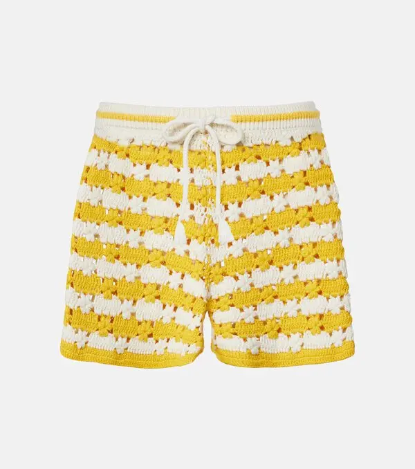 The Upside Goldie Malik Cotton Crochet Shorts - Yellow