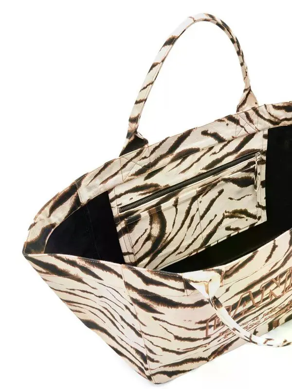 GANNI Zebra Print Logo Tote Bag