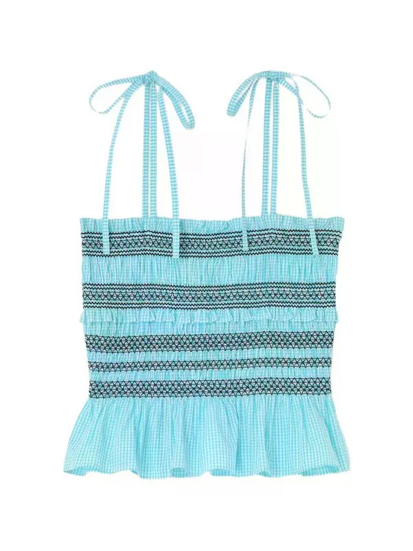 GANNI Shirred Gingham Top