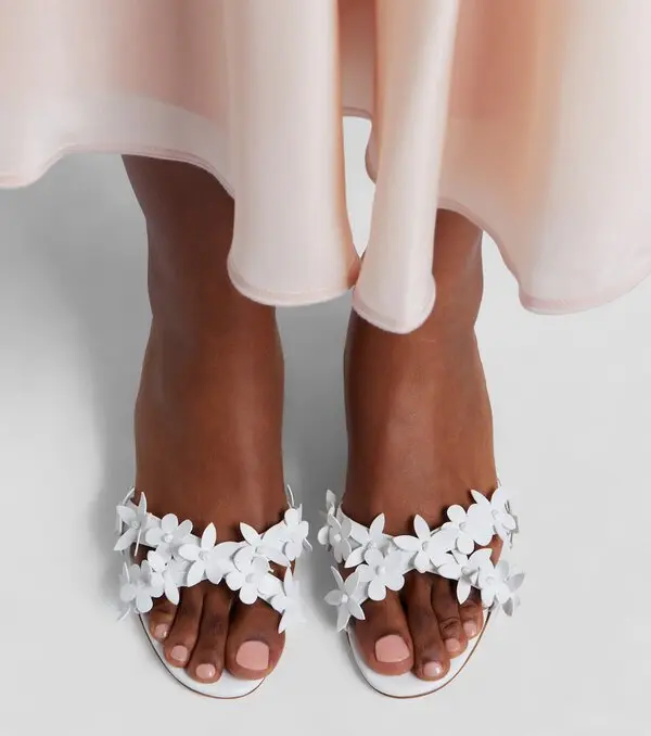 Manolo Blahnik Floral-appliqué Leather Mules