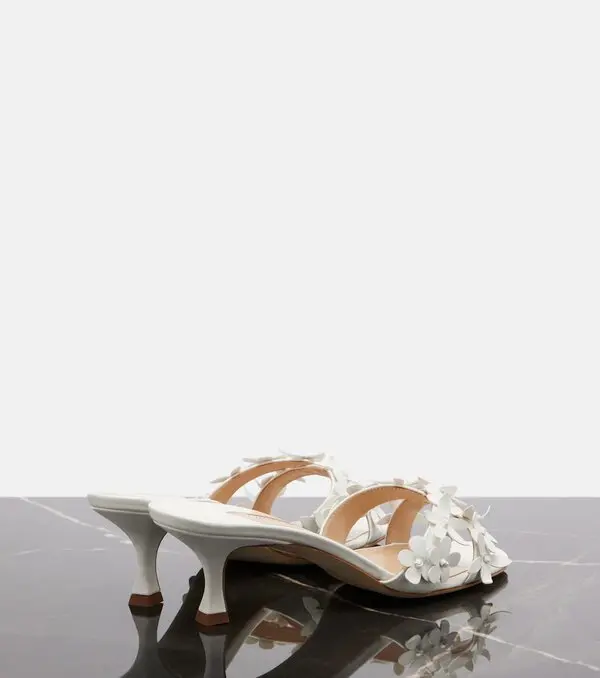 Manolo Blahnik Floral-appliqué Leather Mules