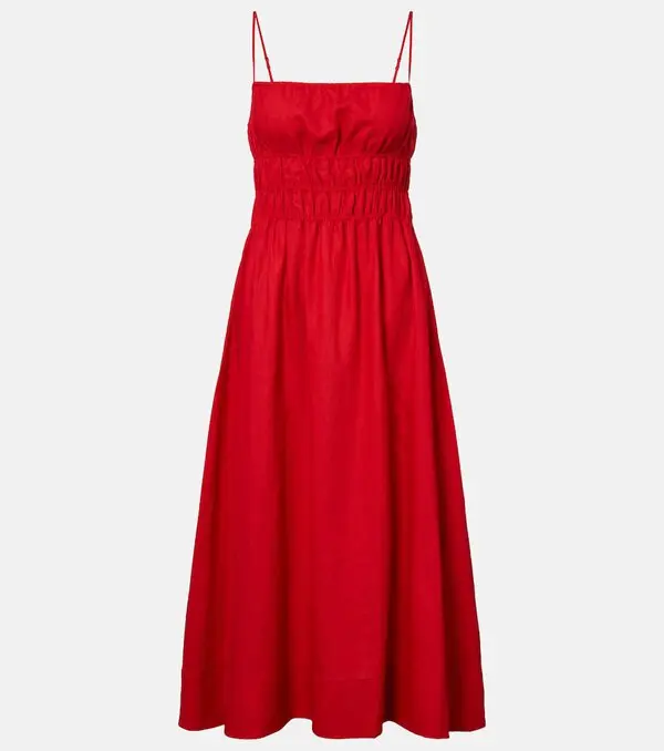 Staud Ayla Shir Linen Midi Dress In Tomato - Red