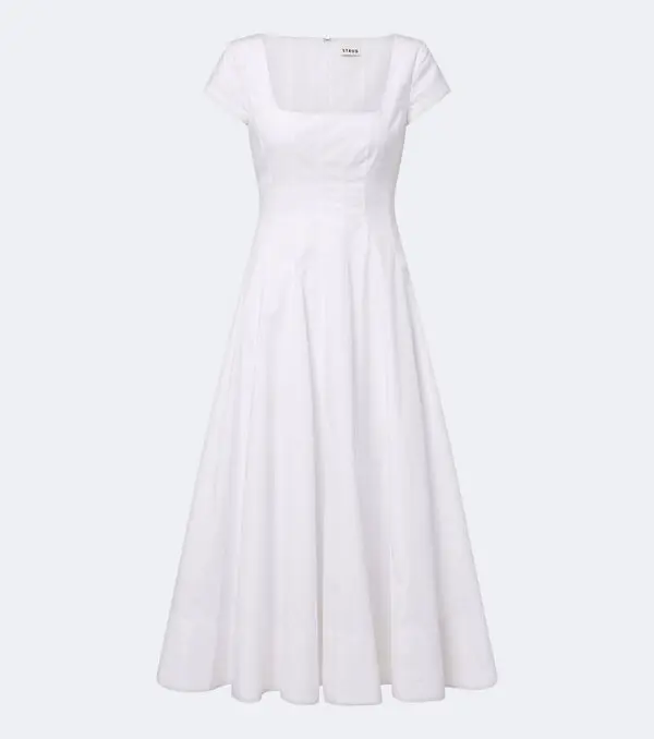 Staud Wells Cotton Poplin Midi Dress - White