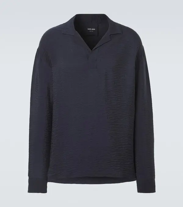 Giorgio Armani Seersucker Polo Shirt - Blue