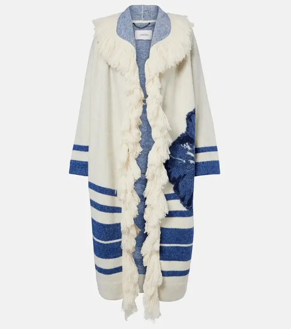 Dorothee Schumacher Poppy Garden Fringed Jacquard Coat - Blue