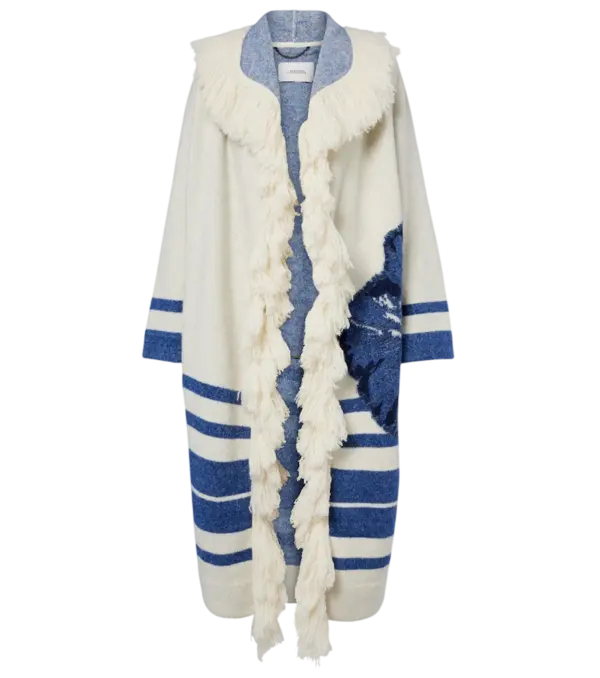Dorothee Schumacher Poppy Garden Fringed Jacquard Coat - Blue
