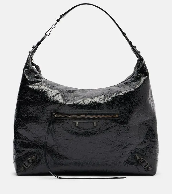Balenciaga Le City Medium Leather Shoulder Bag - Black