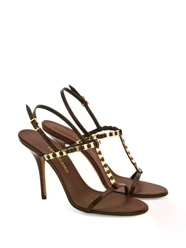 FERRAGAMO Vara Chain T-strap Sandals - Brown