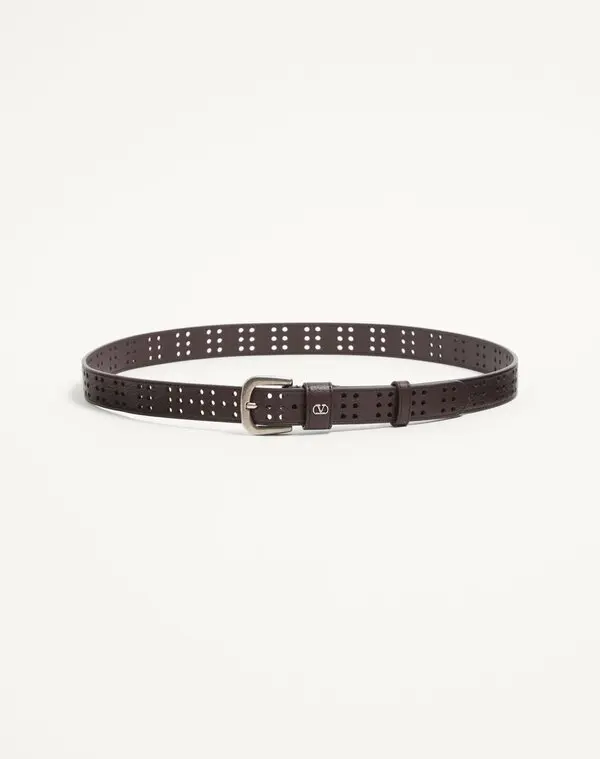 Valentino Garavani Mini Vlogo Signature Belt In Perforated - Brown