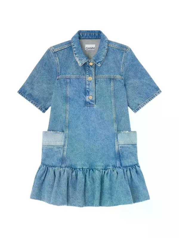 GANNI Denim Ruffled Mini Dress