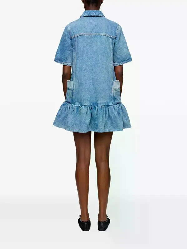 GANNI Denim Ruffled Mini Dress