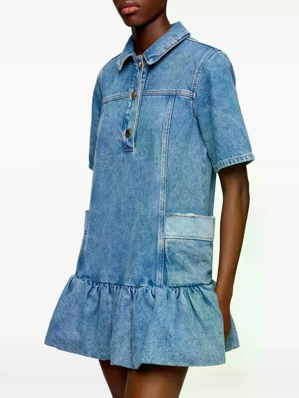 GANNI Denim Ruffled Mini Dress