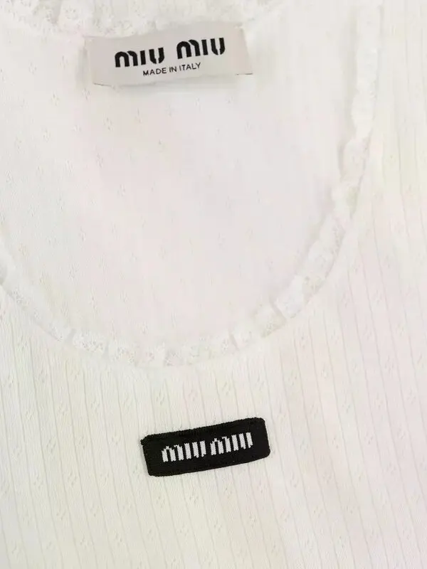 Miu Miu Lace Trimmed Logo Patch Top