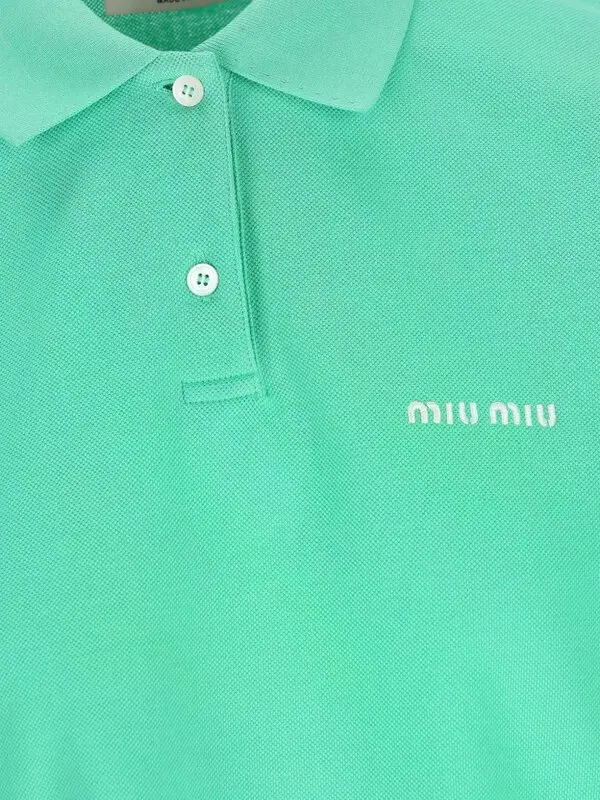 Miu Miu Cotton Piqué Polo Shirt With Embroidered Logo - Green