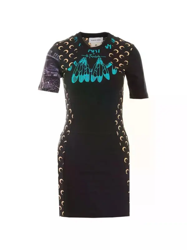 MARINE SERRE Printed Crewneck Short Sleeve Dress