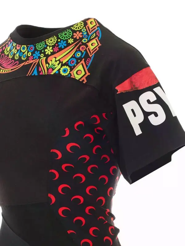 MARINE SERRE Asymmetrical Patchwork Dress With Crescent Moon Print