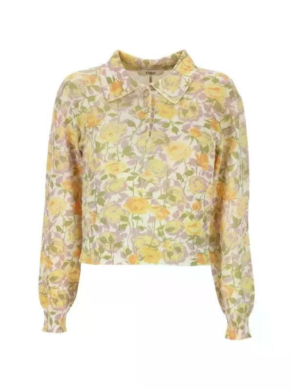 Chloé Floral-print Polo-collar Sweater