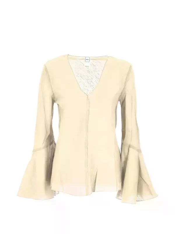 120% Lino Flared-sleeve V-neck Blouse