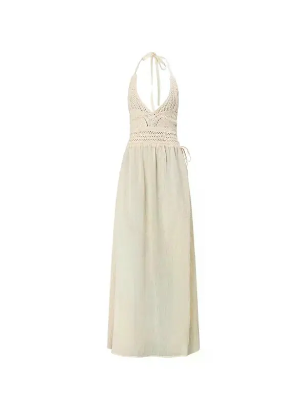 120% Lino Crochet-knit Halterneck Dress - Neutrals