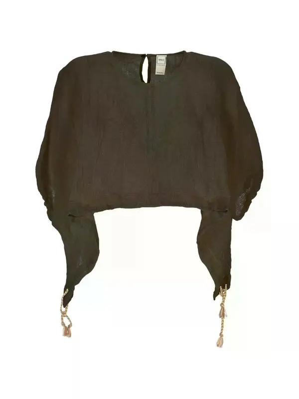 120% Lino Cropped Tassel Blouse - Brown