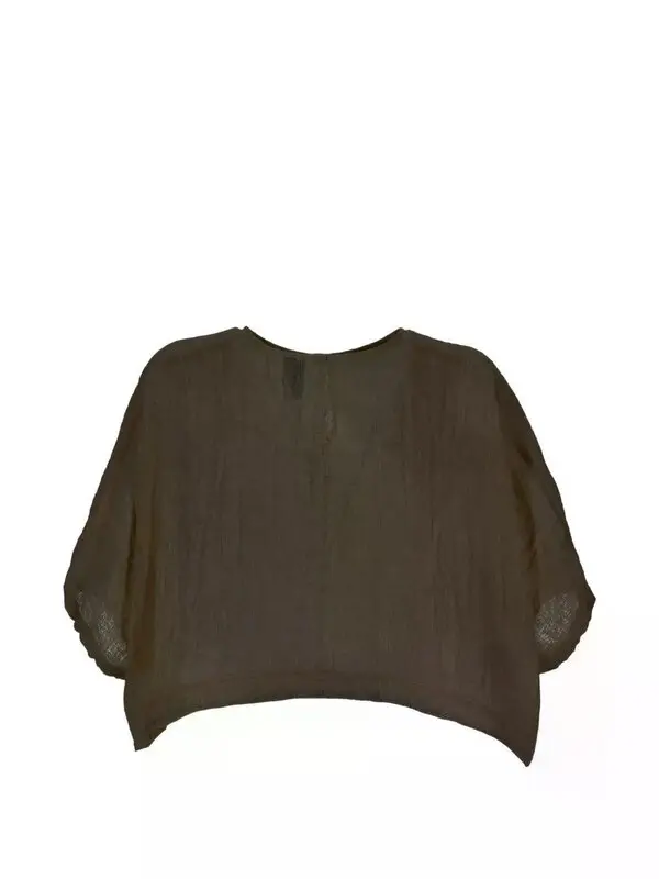 120% Lino Cropped Tassel Blouse - Brown