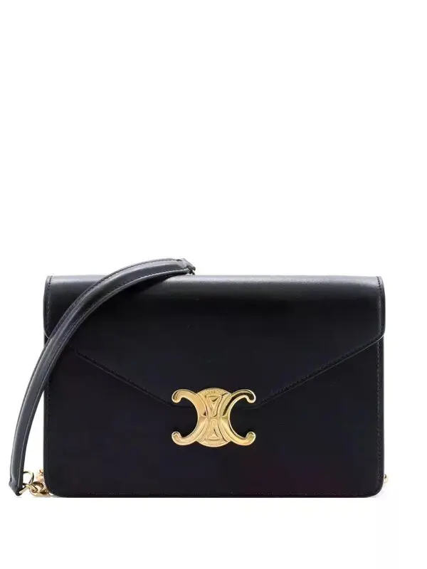 Celine Margo Triomphe Wallet On Chain Leather Crossbody Bag - Black