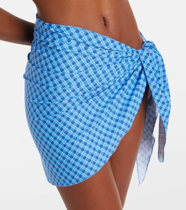 MONTCE Draped Plaid Beach Cover-up - Blue