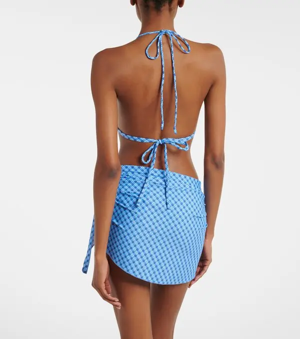 MONTCE Draped Plaid Beach Cover-up - Blue