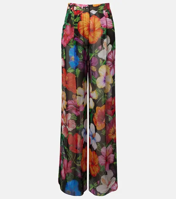 Dolce & Gabbana Floral Silk Chiffon Wide-leg Trousers
