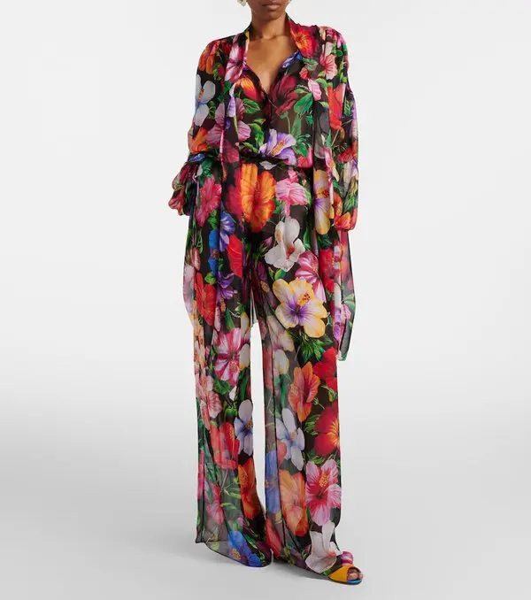 Dolce & Gabbana Floral Silk Chiffon Wide-leg Trousers