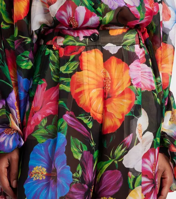Dolce & Gabbana Floral Silk Chiffon Wide-leg Trousers