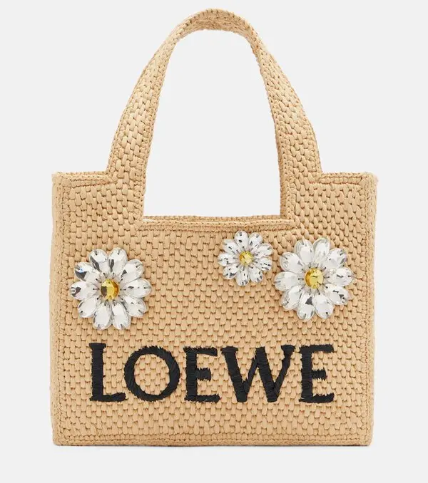 Loewe Embellished Raffia Top-handle Bag - Beige