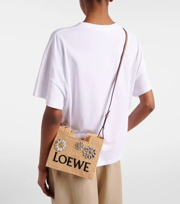 Loewe Embellished Raffia Top-handle Bag - Beige