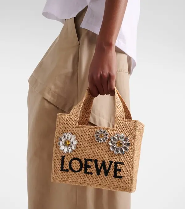 Loewe Embellished Raffia Top-handle Bag - Beige