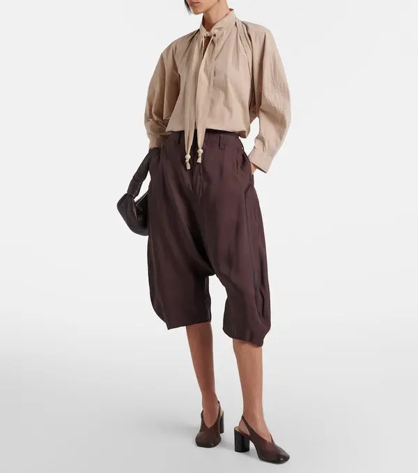 LEMAIRE Oversized Bermuda Shorts In Glossy - Brown