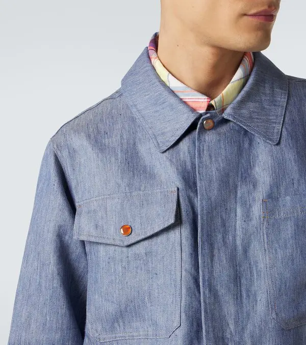 GOD'S TRUE CASHMERE Linen Denim Jacket With Carnelian