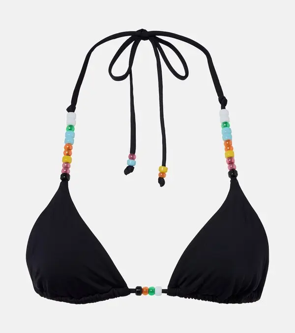 Staud Lido Beaded Bikini Top - Black