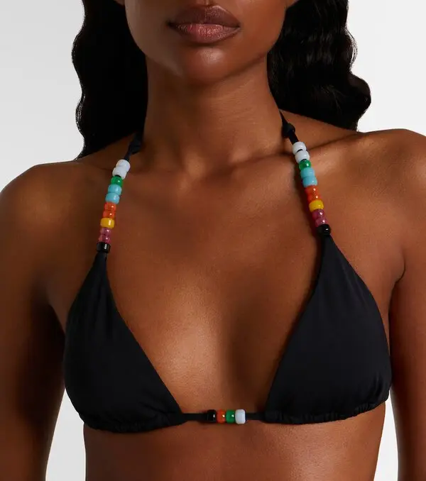 Staud Lido Beaded Bikini Top - Black