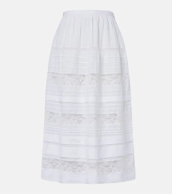 DÔEN Sidra Lace-trimmed Ramie Midi Skirt