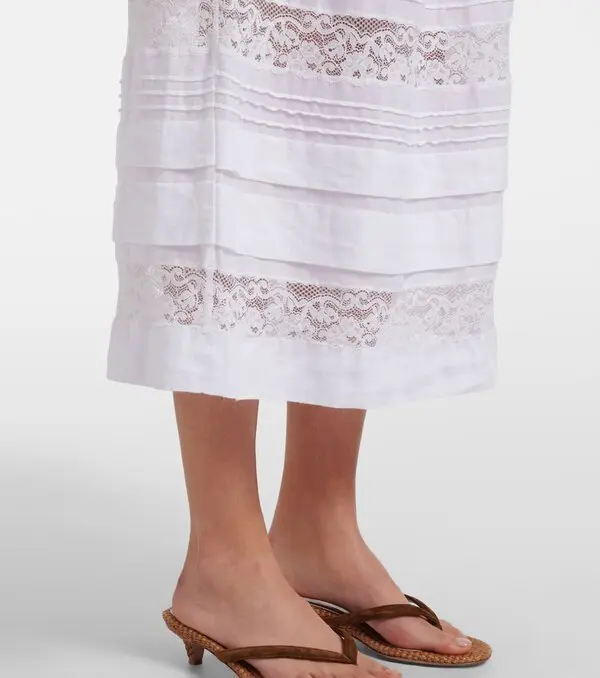 DÔEN Sidra Lace-trimmed Ramie Midi Skirt